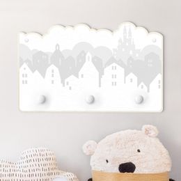 Bilderwelten Kindergarderobe Holz Wolkenschloss in grau - Kinderzimmer Babyzimmer - Jungen M&auml;dchen Baby - Wandgarderobe