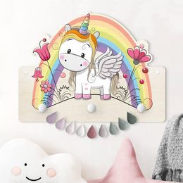Bilderwelten Kindergarderobe pastell Tiere Digital Art Flurgarderobe - Regenbogen Einhorn - Regenbogen Kinderzimmer Flur