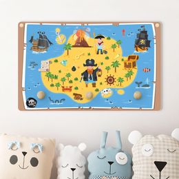 Bilderwelten Kindergarderobe Holz Piraten - Auf der Suche nach dem Schatz - Jungenzimmer Babyzimmer - Jungen Baby - Wandgarderobe