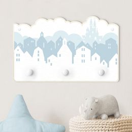 Bilderwelten Kindergarderobe Holz Wolkenschloss in blau - Jungenzimmer Babyzimmer - Jungen Baby - wandgarderobe