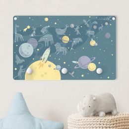 Bilderwelten Kindergarderobe blau Spirituell Illustration Flurgarderobe - Planeten mit Sternzeichen und Raketen - Himmel Kinderzimmer Flur