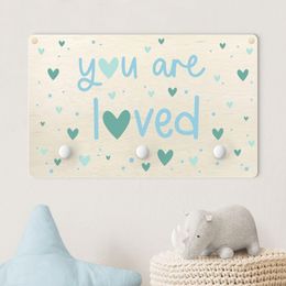 Bilderwelten Kindergarderobe blau Spr&uuml;che modern Flurgarderobe - You are loved Herz Blau - Spr&uuml;che Kinderzimmer Flur