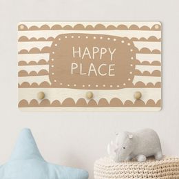 Bilderwelten Kindergarderobe beige Spr&uuml;che Illustration Flurgarderobe - Spruch Happy Place im Wolkenband Natur - Spr&uuml;che Kinderzimmer Flur