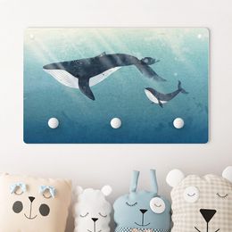 Bilderwelten Kindergarderobe Holz Walmutter mit Kalb im Lichtspiel - Kinderzimmer Babyzimmer - Jungen M&auml;dchen Baby - Wandgarderobe