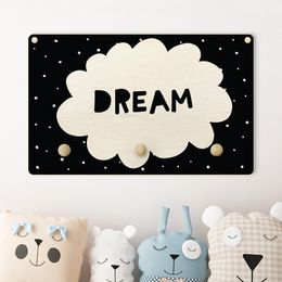 Bilderwelten Kindergarderobe schwarz Spr&uuml;che Illustration Flurgarderobe - Spruch Dream mit Wolke Schwarz - Spr&uuml;che Kinderzimmer Flur