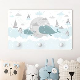 Bilderwelten Kindergarderobe weiss Tiere Illustration Flurgarderobe - Wolken mit Wal und Schloss - Fische Kinderzimmer Flur