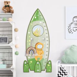 Bilderwelten Kindermesslatte Holz Himmel grün - Rakete grün - Himmel Kinderzimmer Baby Mädchen Jungen
