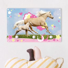 Bilderwelten Kindergarderobe bunt Tiere Illustration Flurgarderobe - Zwei galoppierende Pferde mit Sternen - Pferde Kinderzimmer Flur