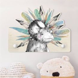 Bilderwelten Kindergarderobe Holz Baby Triceratops mit Federkrone - Dinosaurier - Jungenzimmer Babyzimmer - Jungen Baby - Wandgarderobe
