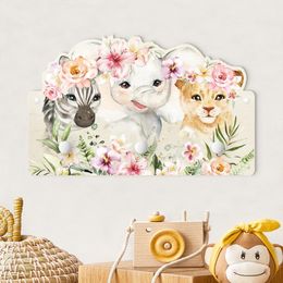 Bilderwelten Kindergarderobe pastell Tiere Illustration Aquarell - Aquarell Zebra Elefant L&ouml;we mit Bl&uuml;ten - Elefant Kinderzimmer Flur