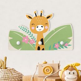 Bilderwelten Kindergarderobe Holz Babygiraffe im Dschungel - Farn - Kinderzimmer Babyzimmer - Jungen M&auml;dchen Baby - Wandgarderobe
