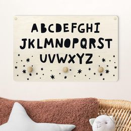Bilderwelten Kindergarderobe schwarz Buchstaben & Zahlen Illustration Flurgarderobe - Gro&szlig;es Alphabet mit Sternen Schwarz - Deko Kinderzimmer Flur