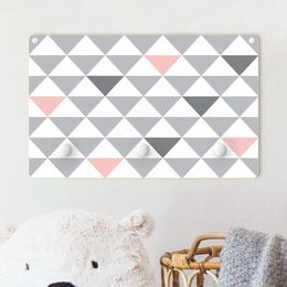 Bilderwelten Kindergarderobe grau Illustration Flurgarderobe - Dreiecke Grau Wei&szlig; Rosa - Geometrisch Kinderzimmer Flur