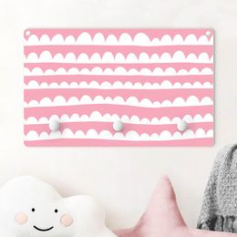Bilderwelten Kindergarderobe Holz Gezeichnete Wei&szlig;e Wolkenb&auml;nder im Rosanen Himmel - M&auml;dchenzimmer Babyzimmer - M&auml;dchen Baby - Wandgarderobe