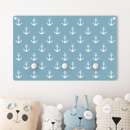 Bilderwelten Kindergarderobe Holz Anker Graublau Wei&szlig; - Jungenzimmer Babyzimmer - Jungen Baby - Wandgarderobe