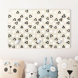 Bilderwelten Kindergarderobe Holz Gezeichnete Pyramiden Schwarz Wei&szlig; - Kinderzimmer Babyzimmer - Jungen M&auml;dchen Baby - Wandgarderobe