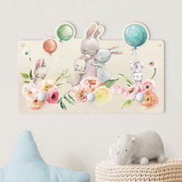 Bilderwelten Kindergarderobe pastell Tiere Illustration Flurgarderobe - Kleine Hasenfamilie - Deko Kinderzimmer Flur