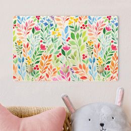 Bilderwelten Kindergarderobe Holz Kunterbunte Aquarellblumen - M&auml;dchenzimmer Babyzimmer - M&auml;dchen Baby - Wandgarderobe