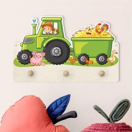 Bilderwelten Kindergarderobe Holz Landjunge Traktor - Jungenzimmer Babyzimmer - Jungen Baby - Wandgarderobe