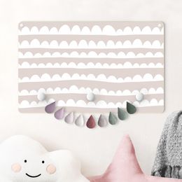 Bilderwelten Kindergarderobe Holz Gezeichnete Wei&szlig;e Wolkenb&auml;nder auf Creme - Kinderzimmer Babyzimmer - Jungen M&auml;dchen Baby - Wandgarderobe