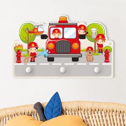 Bilderwelten Kindergarderobe Holz Feuerwehr im Einsatz - Jungenzimmer Babyzimmer - Jungen Baby - Wandgarderobe