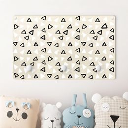 Bilderwelten Kindergarderobe Holz Gezeichnete Pyramiden Schwarz Wei&szlig; - Kinderzimmer Babyzimmer - Jungen M&auml;dchen Baby - Wandgarderobe