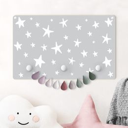 Bilderwelten Kindergarderobe Holz Gezeichnete gro&szlig;e Sterne im Grauen Himmel - Kinderzimmer Babyzimmer - Jungen M&auml;dchen Baby - Wandgarderobe