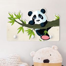 Bilderwelten Kindergarderobe Holz Kletternder Panda - Kinderzimmer Babyzimmer - Jungen M&auml;dchen Baby - Wandgarderobe
