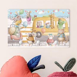 Bilderwelten Kindergarderobe Holz Aquarell Tierfest in Pfotenhausen - Tiere - Kinderzimmer Babyzimmer - M&auml;dchen Jungen Baby - Wandgarderobe