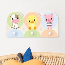 Bilderwelten Kindergarderobe Holz Kuh K&uuml;ken Schwein - Kinderzimmer Babyzimmer - Jungen M&auml;dchen Baby - Wandgarderobe