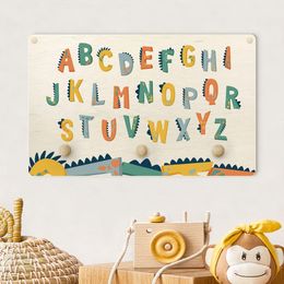 Bilderwelten Kindergarderobe bunt Buchstaben & Zahlen Illustration Flurgarderobe - Buntes Dino Alphabet - Dinosaurier Kinderzimmer Flur