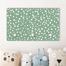 Bilderwelten Kindergarderobe Holz Gezeichnete kleine Punkte auf Moosgr&uuml;n - Kinderzimmer Babyzimmer - Jungen M&auml;dchen Baby - Wandgarderobe