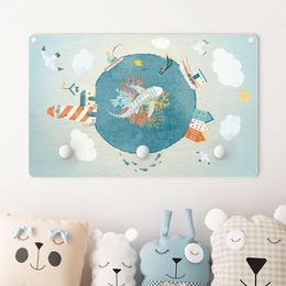 Bilderwelten Kindergarderobe Holz Buntes Treiben auf dem Meer - Leuchturm Boot Haus Taucher - Jungenzimmer Babyzimmer - Jungen Baby - Wandgarderobe