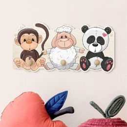 Bilderwelten Kindergarderobe Holz Affe Schaf Panda - Kinderzimmer Babyzimmer - Junge M&auml;dchen Baby - Wandgarderobe - Tiere