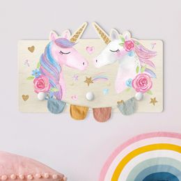 Bilderwelten Kindergarderobe pastell Illustration Aquarell - Aquarell Einhorn Gold Glitzer - Deko Kinderzimmer Flur