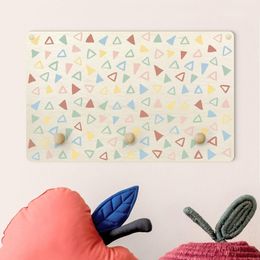 Bilderwelten Kindergarderobe Holz Gezeichnete Pyramiden Bunt - Kinderzimmer Babyzimmer - Jungen M&auml;dchen Baby - Wandgarderobe