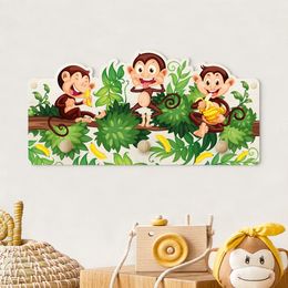 Bilderwelten Kindergarderobe Holz Affenfamilie - Kinderzimmer Babyzimmer - M&auml;dchen Jungen - Wandgarderobe - Dschungel