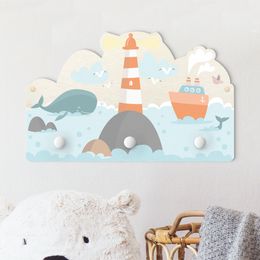 Bilderwelten Kindergarderobe pastell Tiere Digital Art Flurgarderobe - Leuchtturm und Wale - Fische Kinderzimmer Flur