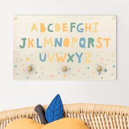 Bilderwelten Kindergarderobe bunt Buchstaben & Zahlen Illustration Flurgarderobe - Gro&szlig;es Alphabet mit Sternen Bunt - Deko Kinderzimmer Flur