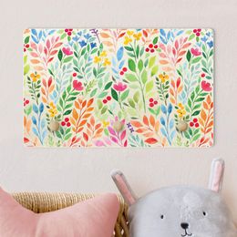 Bilderwelten Kindergarderobe Holz Kunterbunte Aquarellblumen - M&auml;dchenzimmer Babyzimmer - M&auml;dchen Baby - Wandgarderobe