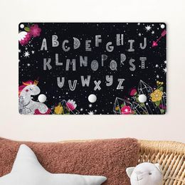 Bilderwelten Kindergarderobe schwarz Himmel Illustration Flurgarderobe - Alphabet mit Einhorn und Kristallen - Himmel Kinderzimmer Flur