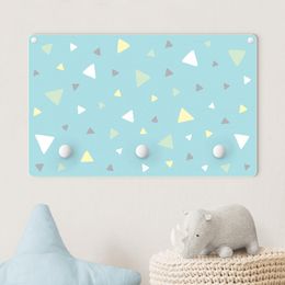 Bilderwelten Kindergarderobe blau Illustration Flurgarderobe - Bunte gezeichnete Pastelldreiecke auf Blau - Geometrisch Kinderzimmer Flur