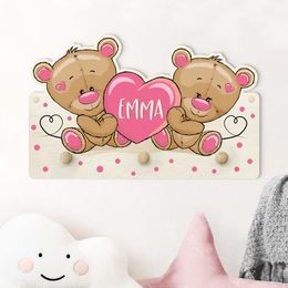 Bilderwelten Kindergarderobe braun personalisierter Text Digital Art texto personalizado - Herz B&auml;ren mit Wunschnamen rosa - Herz Kinderzimmer Flur