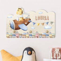 Bilderwelten Kindergarderobe bunt Tiere Illustration texto personalizado - Aquarell Tierpilot Giraffe mit Wunschname - Giraffen Kinderzimmer Flur