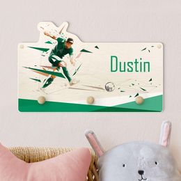 Bilderwelten Kindergarderobe gr&uuml;n Sport Illustration texto personalizado - Lieblingsverein Rasengr&uuml;n mit Wunschname - Fu&szlig;ball Kinderzimmer Flur