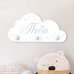 Bilderwelten Kindergarderobe weiss Himmel Digital Art texto personalizado - Wei&szlig;e Wolke Krone mit Wunschnamen hellblau - Himmel Kinderzimmer Flur