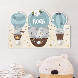 Bilderwelten Kindergarderobe blau Tiere Digital Art texto personalizado - Tiere in Ballons mit Wunschname blau - Himmel Kinderzimmer Flur