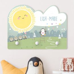 Bilderwelten Kindergarderobe gelb personalisierter Text Illustration texto personalizado - Sonnenschein und Herzregen mit Wunschname - Name Kinderzimmer Flur