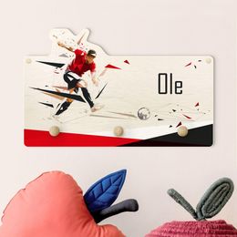 Bilderwelten Kindergarderobe rot Sport Illustration texto personalizado - Lieblingsverein Rot Schwarz mit Wunschname - Fu&szlig;ball Kinderzimmer Flur