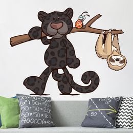 Bilderwelten Wandtattoo Tiere modern selbstklebend Wandaufkleber - NICI - Wild Friends - Panter und Faultier am Ast - Wandsticker Kinderzimmer Baby M&auml;dchen Jungen